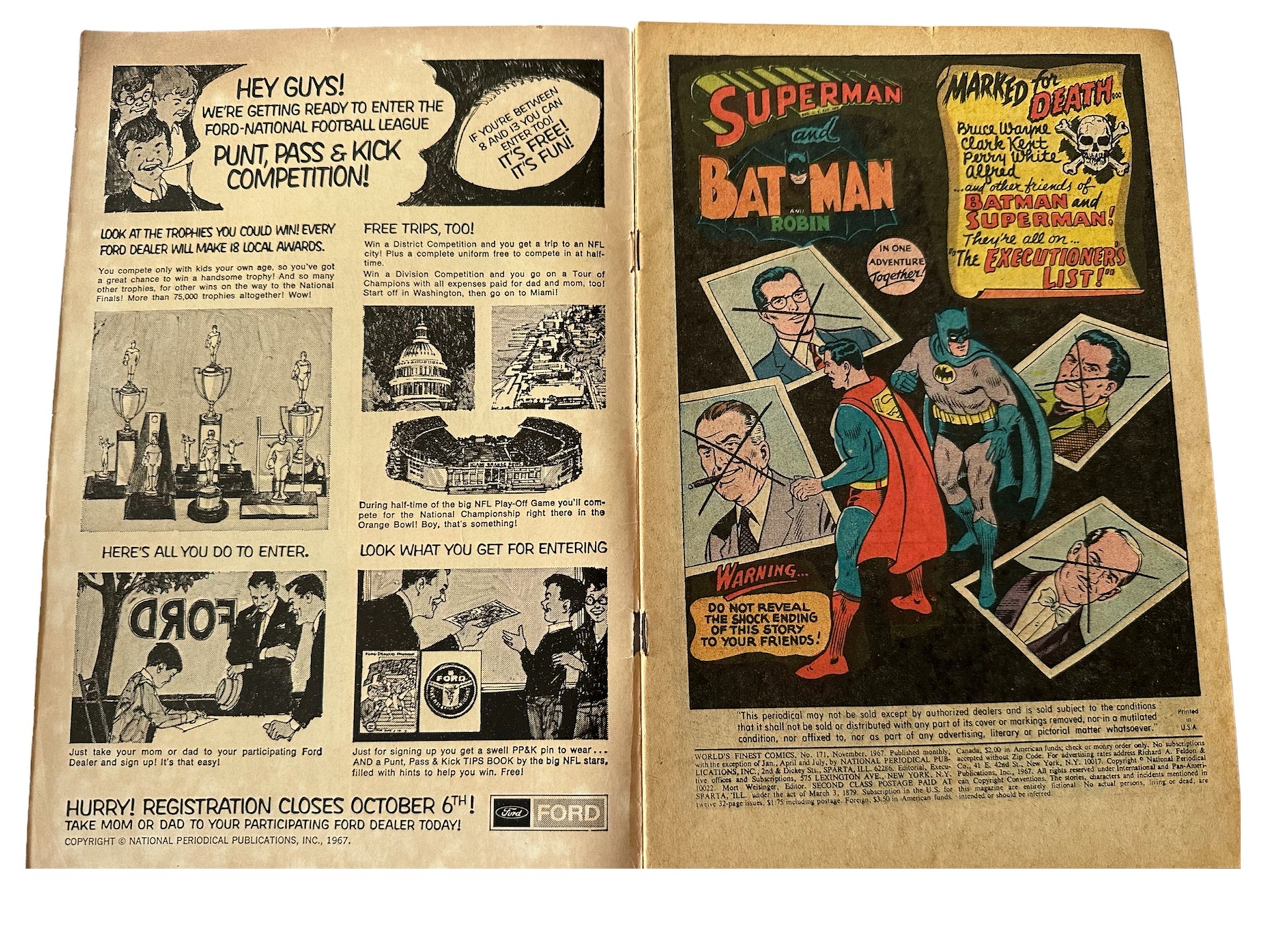 Vintage 1967 DC Worlds Finest Comics Issue Number 171 - Starring Super ...